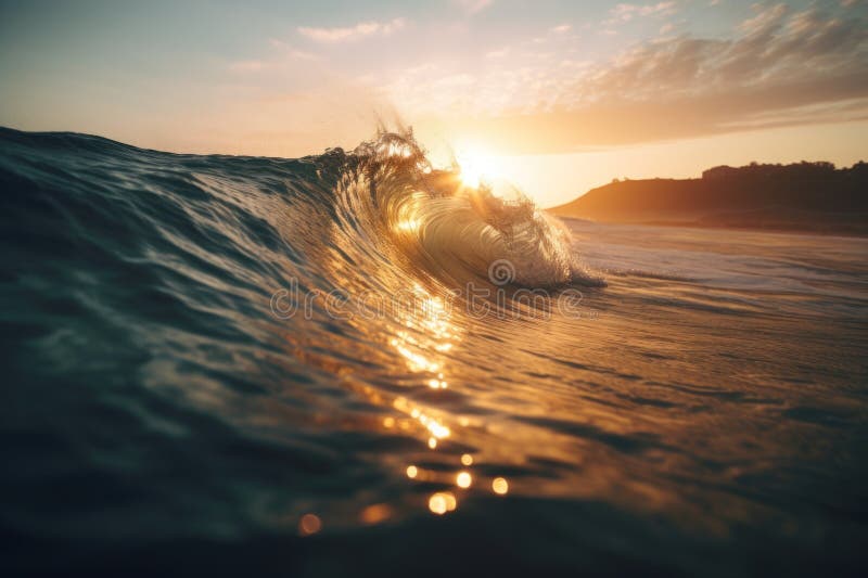 Scenic Ocean Wave on Sunset. Generative AI Stock Illustration ...