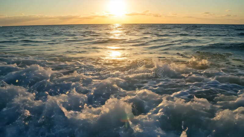 Scenic Ocean Waves at Sunset with Sunlight Glare in Horizontal ...