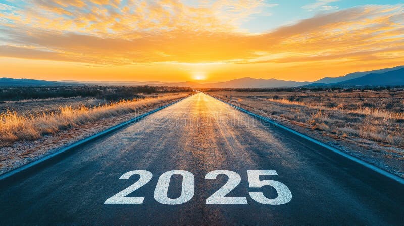 Scenic Open Road Stretching into the Horizon with 2025 Text Stock Image ...