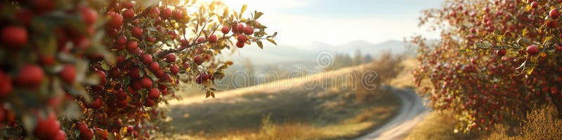 Scenic Orchard Landscape with Red Apple Tree in Sunlit Countryside ...