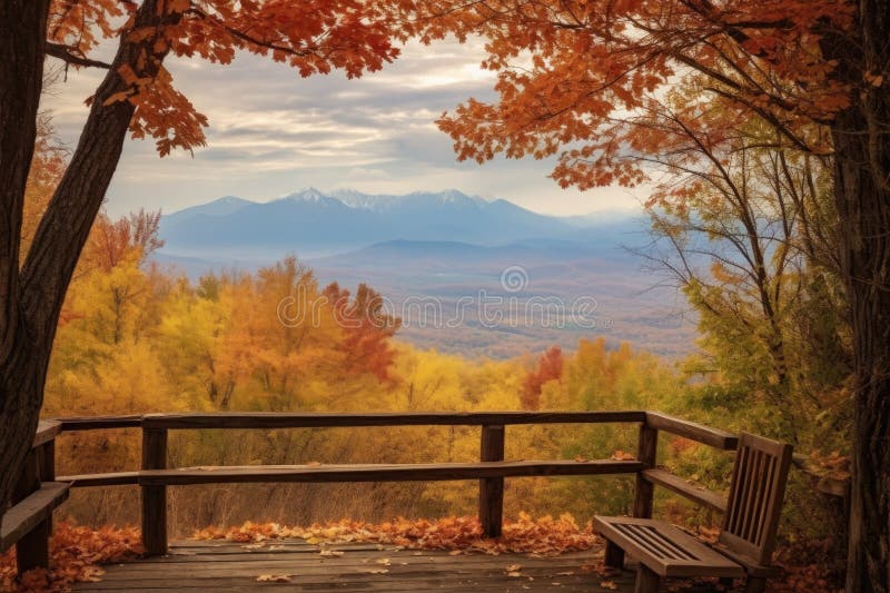 Scenic Overlook with Autumn Trees and Distant Mountain Range Stock ...