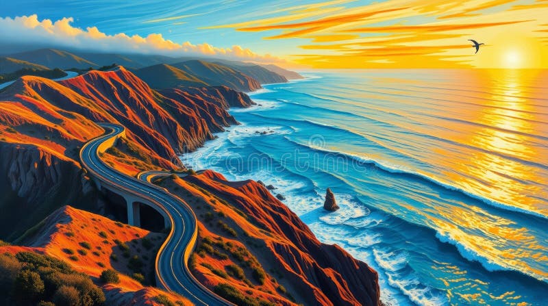 Scenic Pacific Coast Highway with Winding Road and Ocean Cliffs at ...