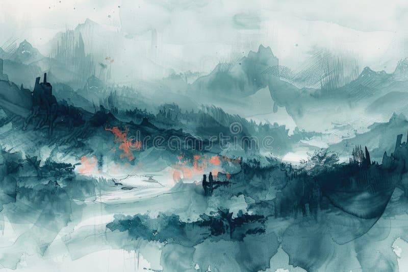 Scenic Painting of a Mountain with a River, Perfect for Nature-themed ...