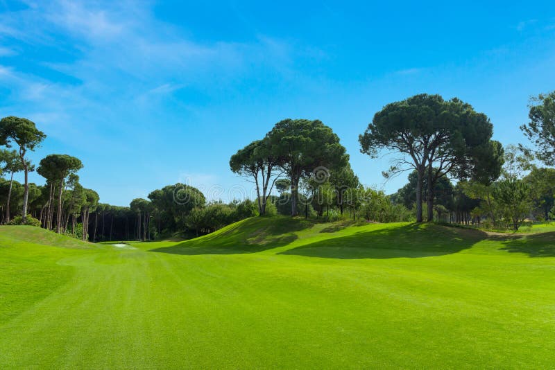 Scenic Panoramic View of Golf Fairway at the Golf Course Stock Photo ...