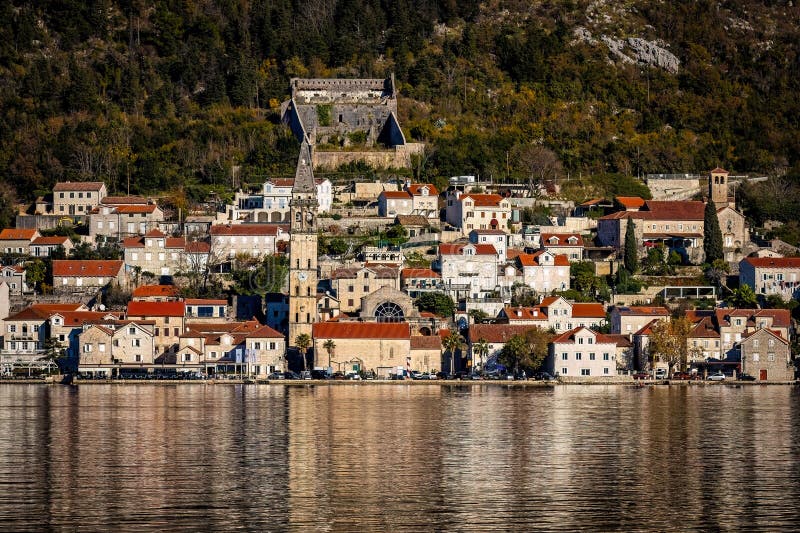 Scenic Panoramic View of Perast Old Town in Montenegro Stock Photo ...