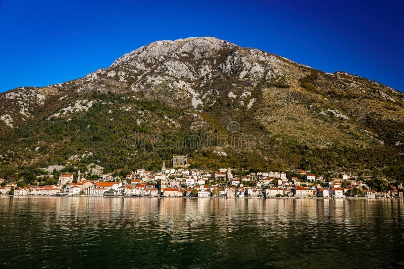 Scenic Panoramic View of Perast Old Town in Montenegro Stock Photo ...