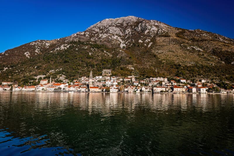 Scenic Panoramic View of Perast Old Town in Montenegro Stock Image ...
