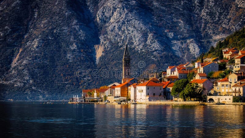Scenic Panoramic View of Perast Old Town in Montenegro Stock Image ...