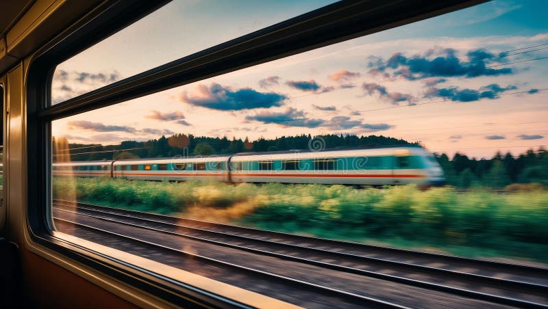 Scenic Panoramic View from Train Window, Motion Blur Stock Photo ...
