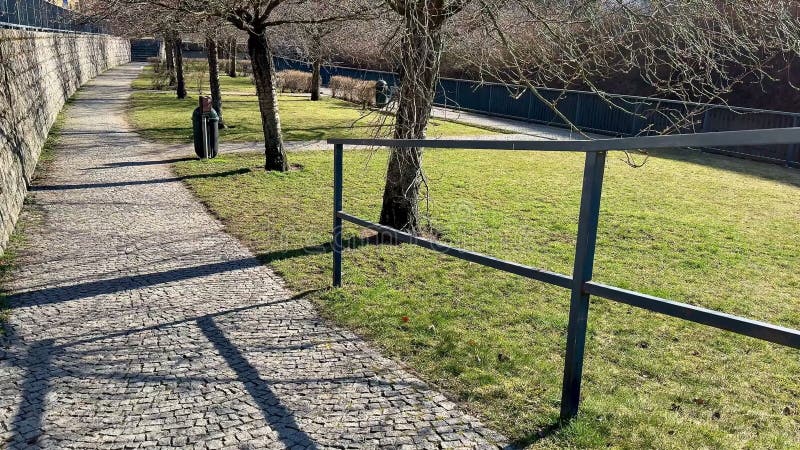 A Peaceful and Serene Park Path Lined with Beautiful Trees and a Secure ...