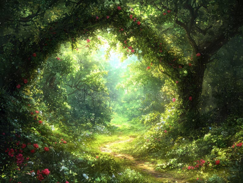 Scenic Path Cutting through a Dense Forest with Vibrant Greenery and ...