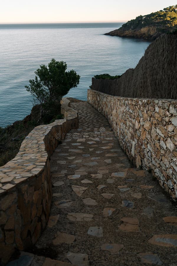 Pathway Up To Cliff Side with Ocean in the Background in Front Stock ...