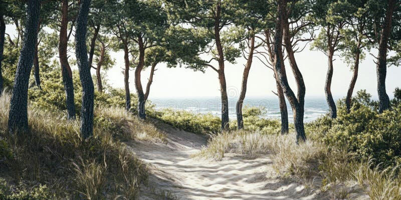 A Scenic Path Leads To the Sandy Shore, Perfect for a Walk or Run Stock ...