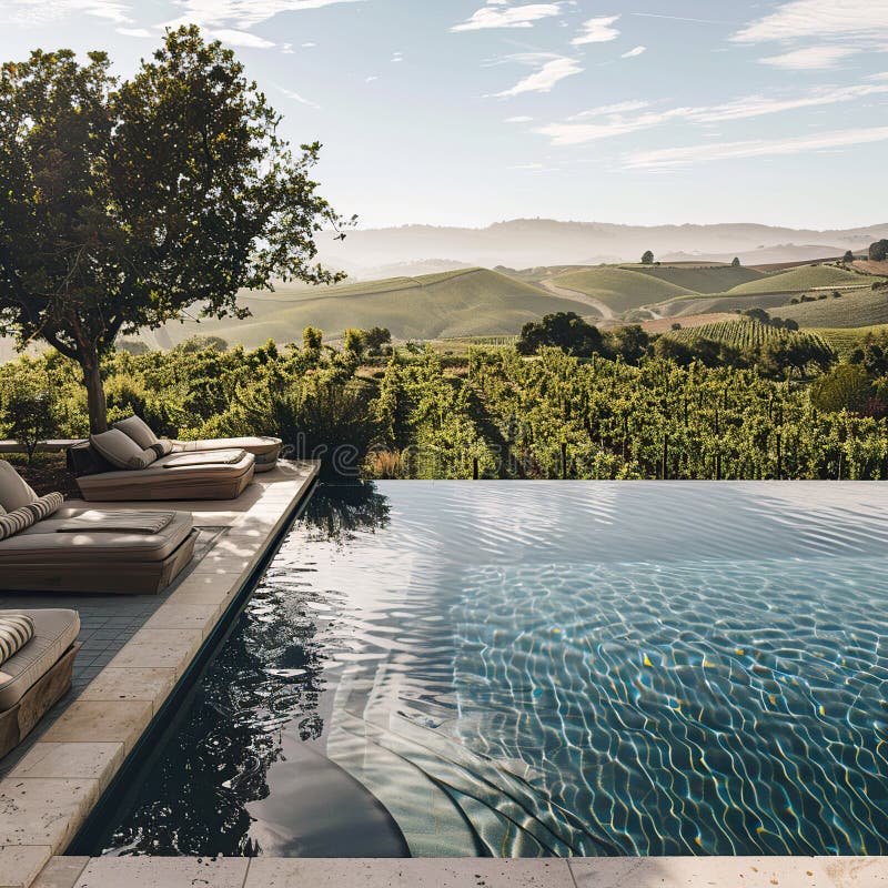 Scenic Pool Overlooking Rolling Hills and Vineyards Stock Illustration ...