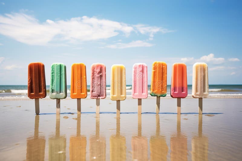 Scenic Popsicles Beach Sunny Day. Generate Ai Stock Image - Image of ...