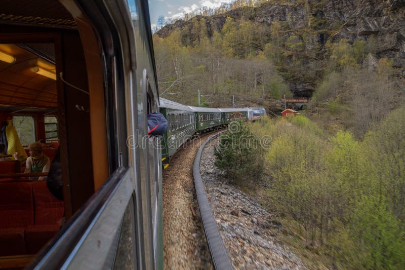 The Scenic Railway Flamsbana, Flam, Norway with Interior View Editorial ... The Scenic Railway Flamsbana, Flam, Norway with Interior View Editorial ...
