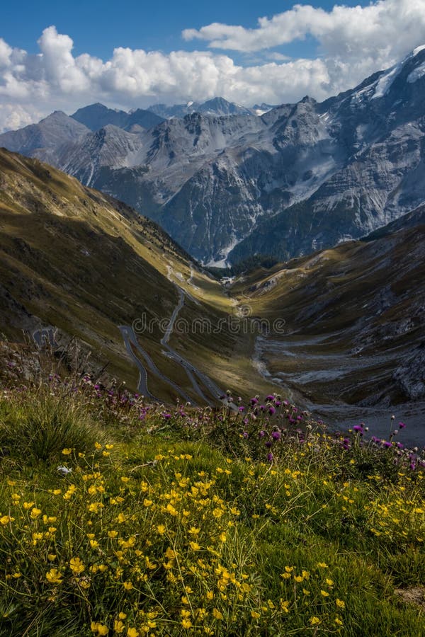 Scenic road in Alps stock image. Image of trail, road - 275362561
