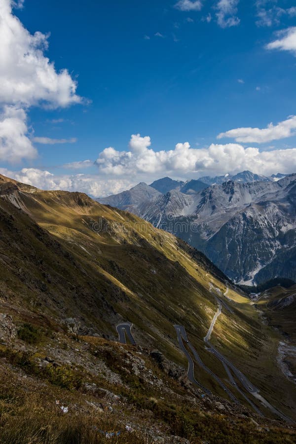 Scenic road in Alps stock image. Image of pass, sunny - 275363017