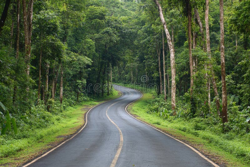Scenic Road through a Canopy of Trees in a Serene Countryside Setting ...