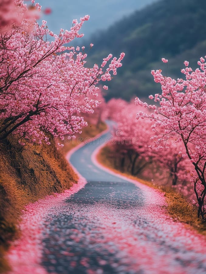 Springtime Drive Under Blossoms Stock Illustration - Illustration of ...