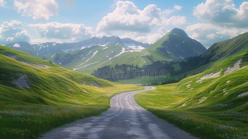 A Scenic Road Winds Its Way through a Lush Valley Surrounded by ...