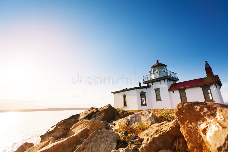 Scenic Rock Formations with West Point Lighthouse Stock Image - Image ...