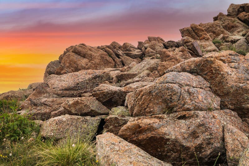 Scenic Rocky Area in Summer at Sunset in the Mountains Stock Image ...