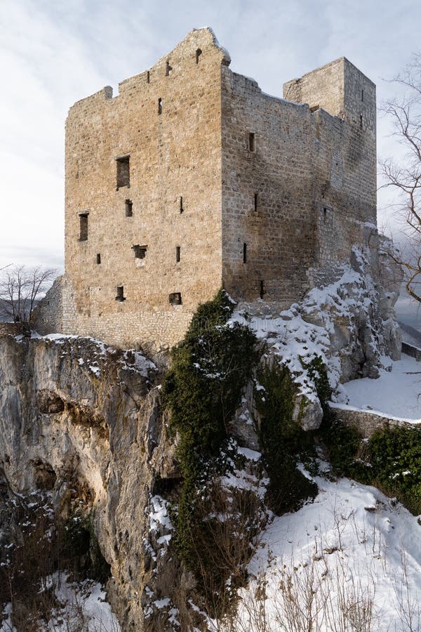 Scenic Ruin in White Winter Landscape Stock Photo - Image of ...