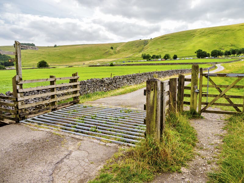 Scenic Rural Path with Cattle Grid and Wooden Gate Leading through Lush ...