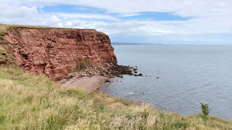 Scenic Shot of Grass Fields on a Cliff Overlooking a Coast Stock Photo ...