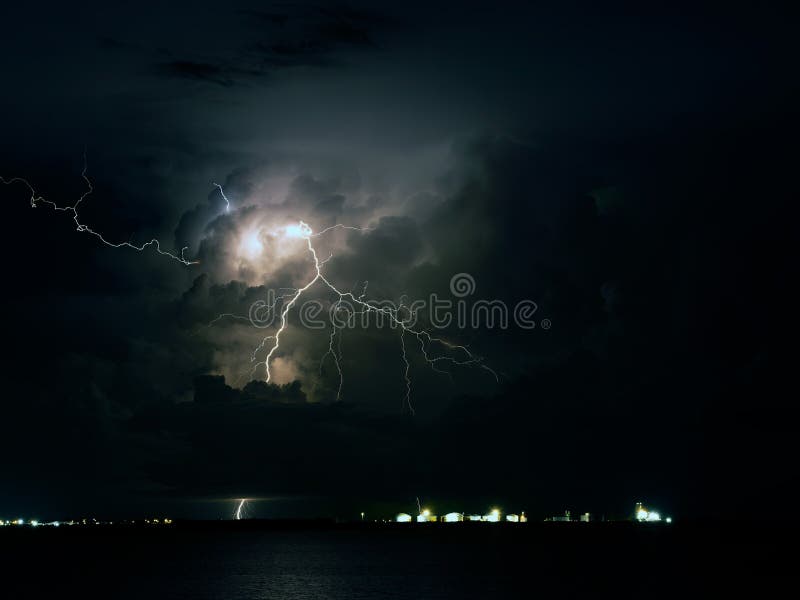 Scenic Shot of a Lighning Strike at Night Stock Image - Image of ...