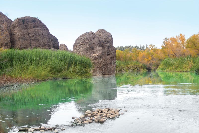Scenic Shot of Verde River Surrounded by Rocks and Lush Greenery ...
