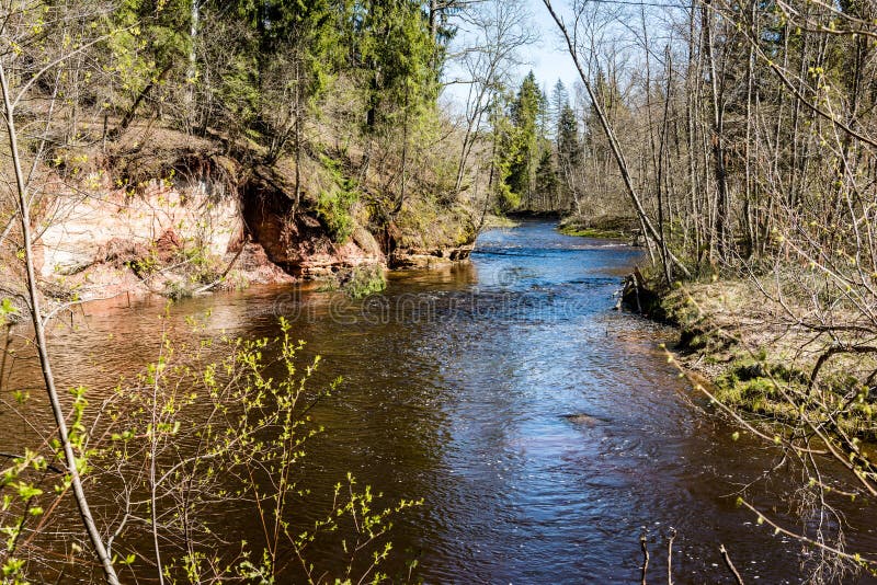 Scenic Spring Colored River in Country Stock Image - Image of river ...