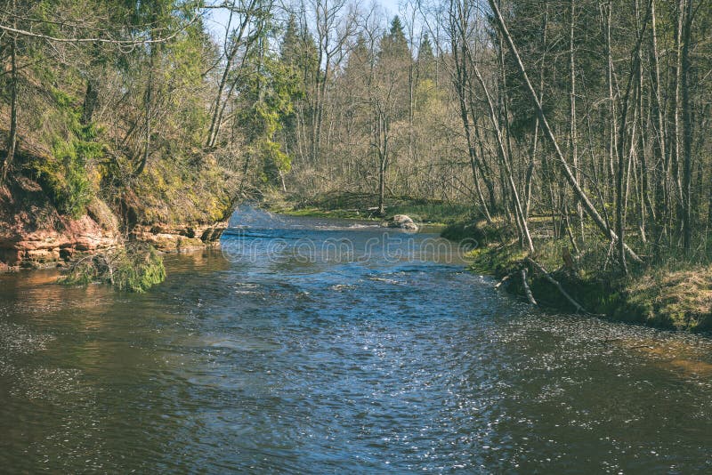 Scenic Spring Colored River in Country - Vintage Matte Look Stock Image ...