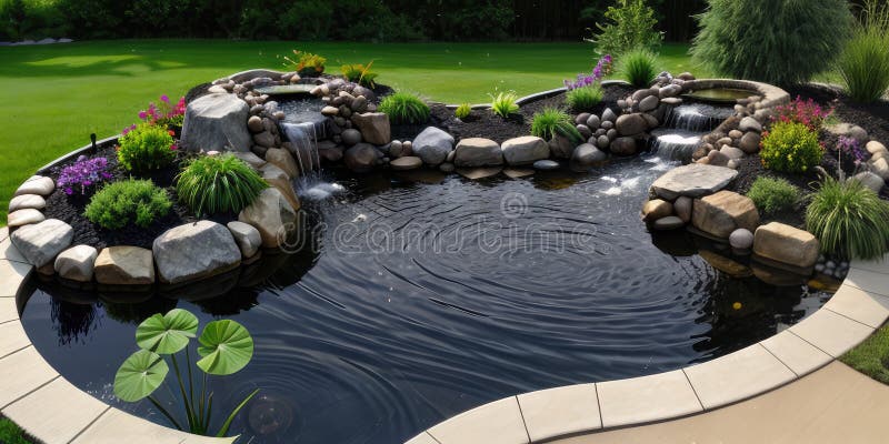 Scenic Spring Summer Artificial Pond Environment Surrounded by Rocks ...