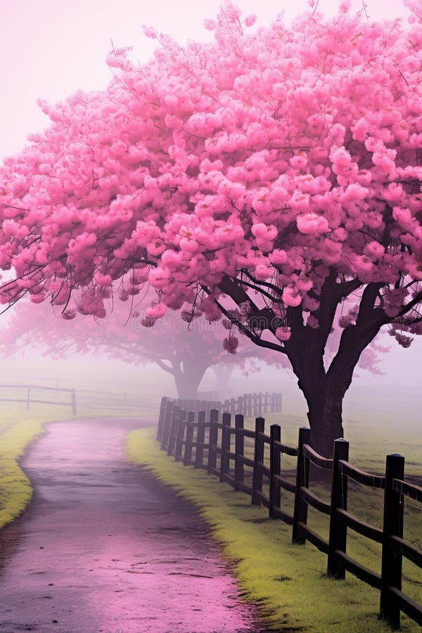 Scenic Springtime View of a Winding Garden Path Lined by Beautiful ...