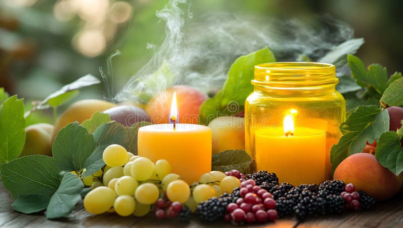 Scenic Still Life with Burning Candles and Fresh High Quality Image ...