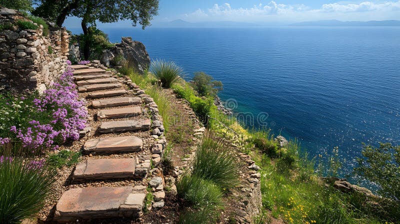 Scenic Stone Steps Coastal Path Ocean View Stock Photo Stock ...