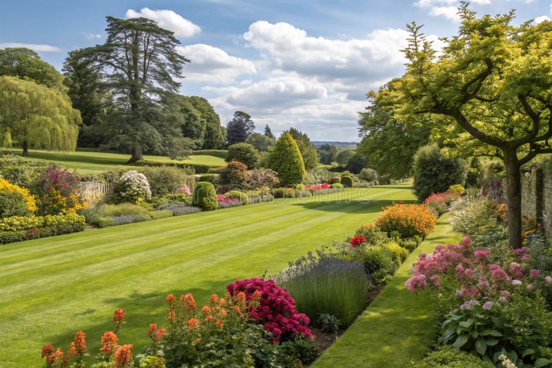 Scenic Summertime View of an English Style Garden Stock Image - Image ...