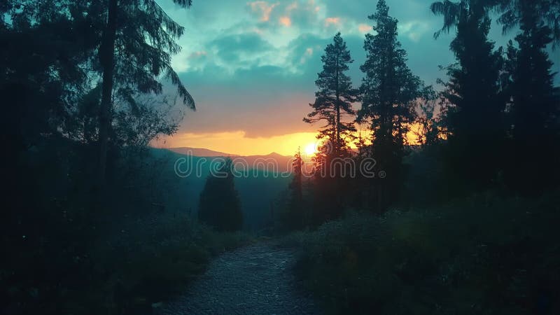 Scenic Sunlit Forest Pathway during Vibrant Sunset Stock Video - Video ...