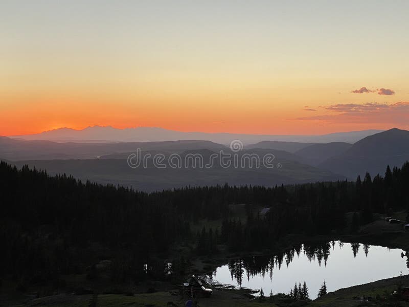 Scenic Sunrise Over a Mountain Lake with Trees, Stock Image - Image of ...