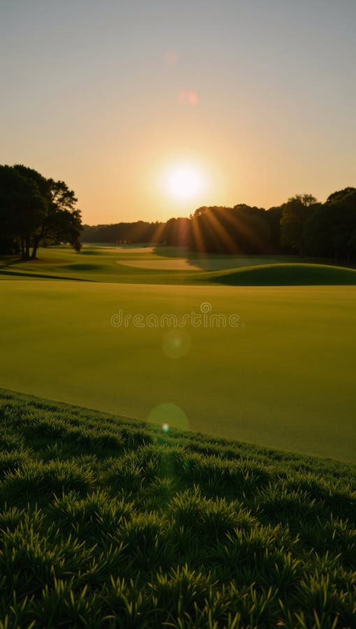 Scenic Sunrise View Over a Goldenglowing Golf Course Stock Illustration ...