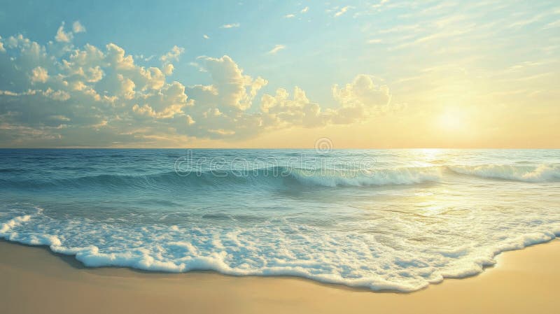 Scenic Sunset Beach Landscape with Calm Ocean Waves Stock Illustration ...