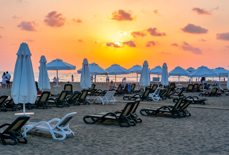 Scenic Sunset on Beach in Side, Turkey Stock Photo - Image of orange ...