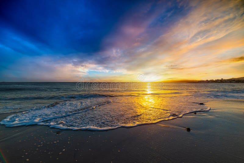 Scenic Sunset in Maria Pia Beach Shore Stock Photo - Image of beach ...