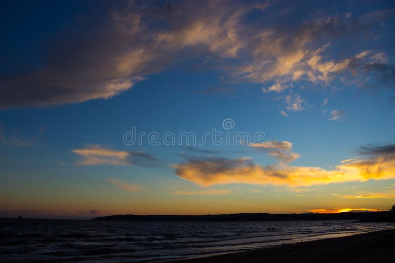 Scenic Sunset Over Ocean Beach Stock Photo - Image of color, aerial ...