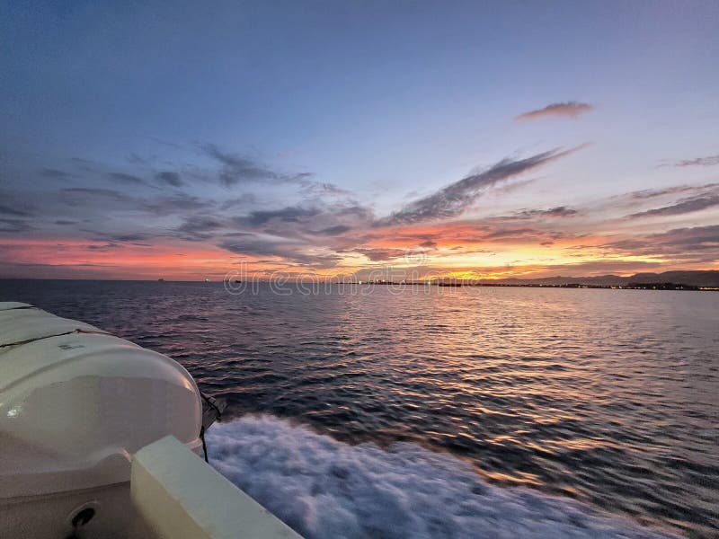 Scenic Sunset Over the Ocean at the Harbor of Cebu Stock Image - Image ...