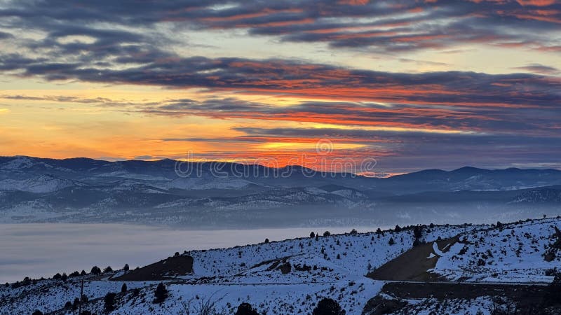 Scenic Sunset Over Snowy Mountains and Hills Stock Image - Image of ...