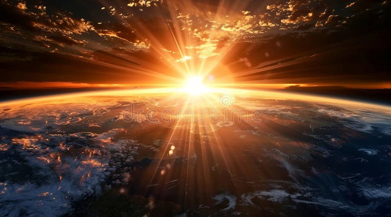 Scenic Sunset or Sunrise Over the Earth Seen from Outer Space and ...