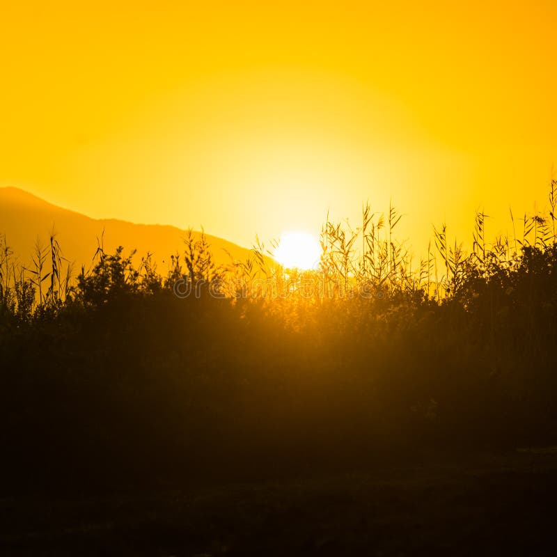 Sunrise over mountain hill stock photo. Image of evening - 134998002